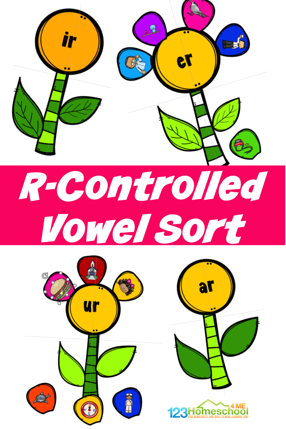 Build-a-Flower - FREE Printable R-Controlled Vowels Activity