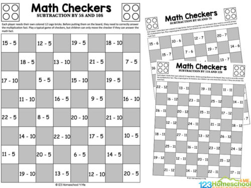 FREE Printable Subtraction Checkers Math Game