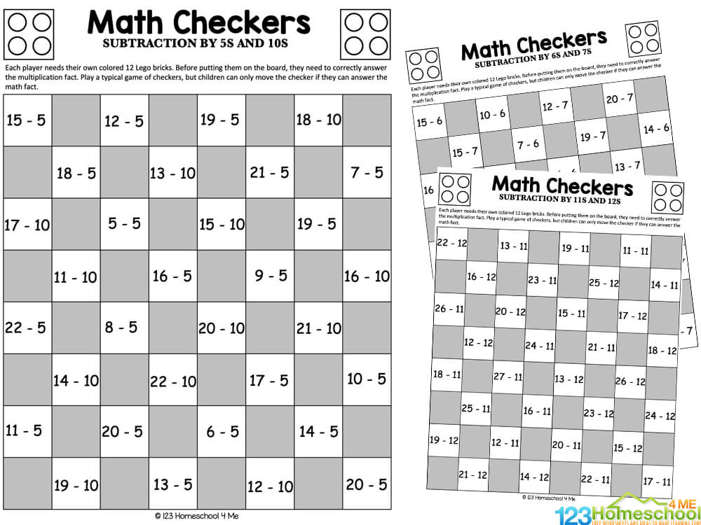 FREE Printable Subtraction Checkers Math Game