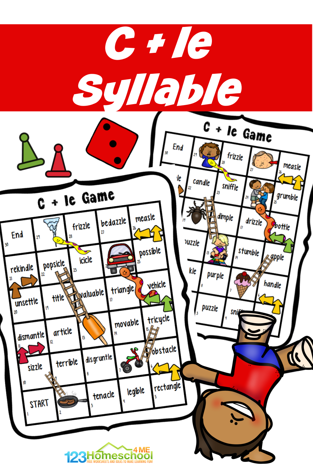 FREE Printable Consonant le Syllable Words Chutes and Ladder Game