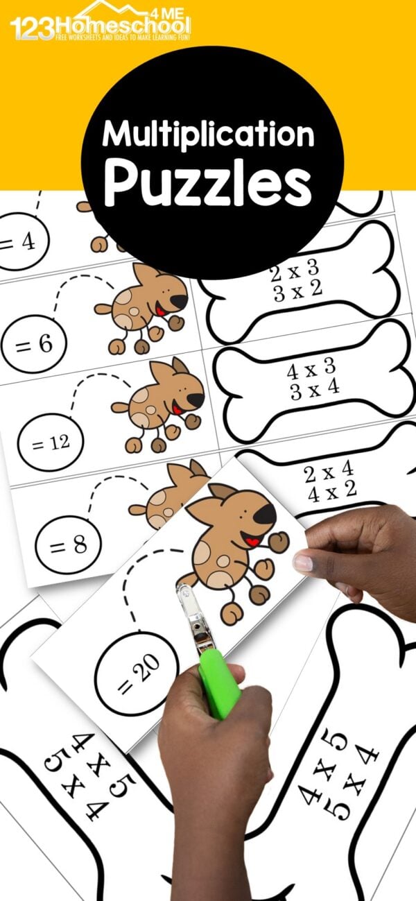 🐶 FREE Printable Dog Multiplication Puzzles