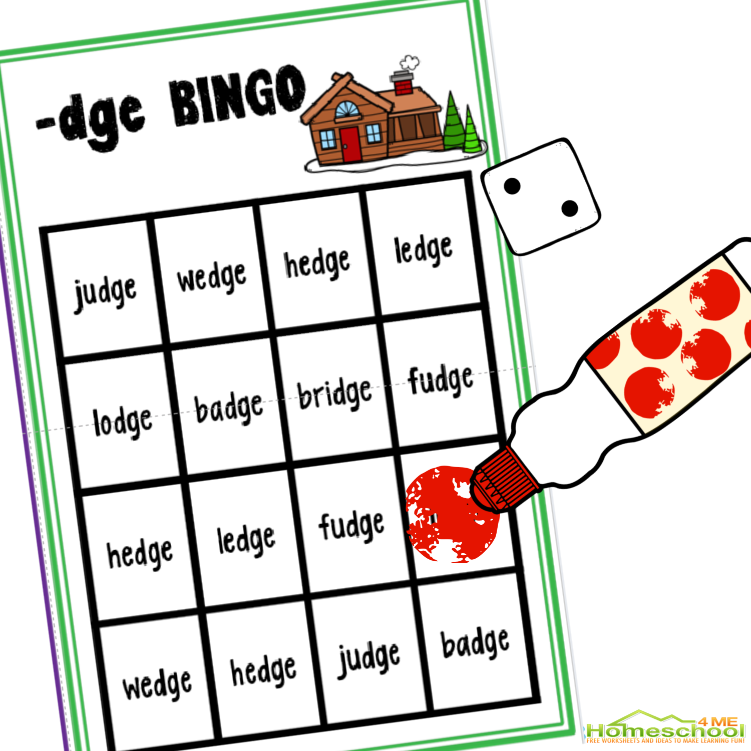 FREE Printable Words that End with ge and dge Phonics Game