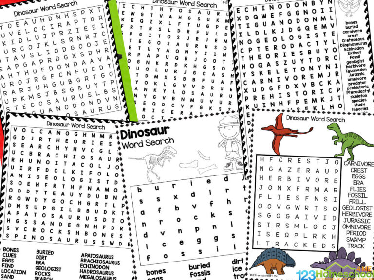 FREE Printable Dinosaur Word Searches for Kids