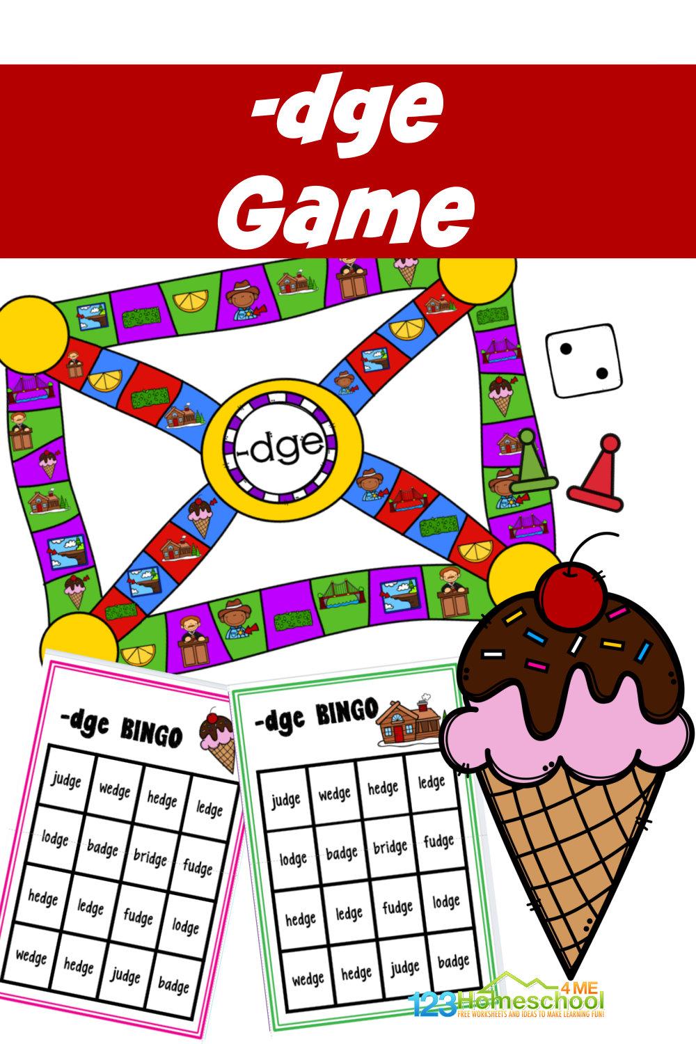 FREE Printable Words that End with ge and dge Phonics Game