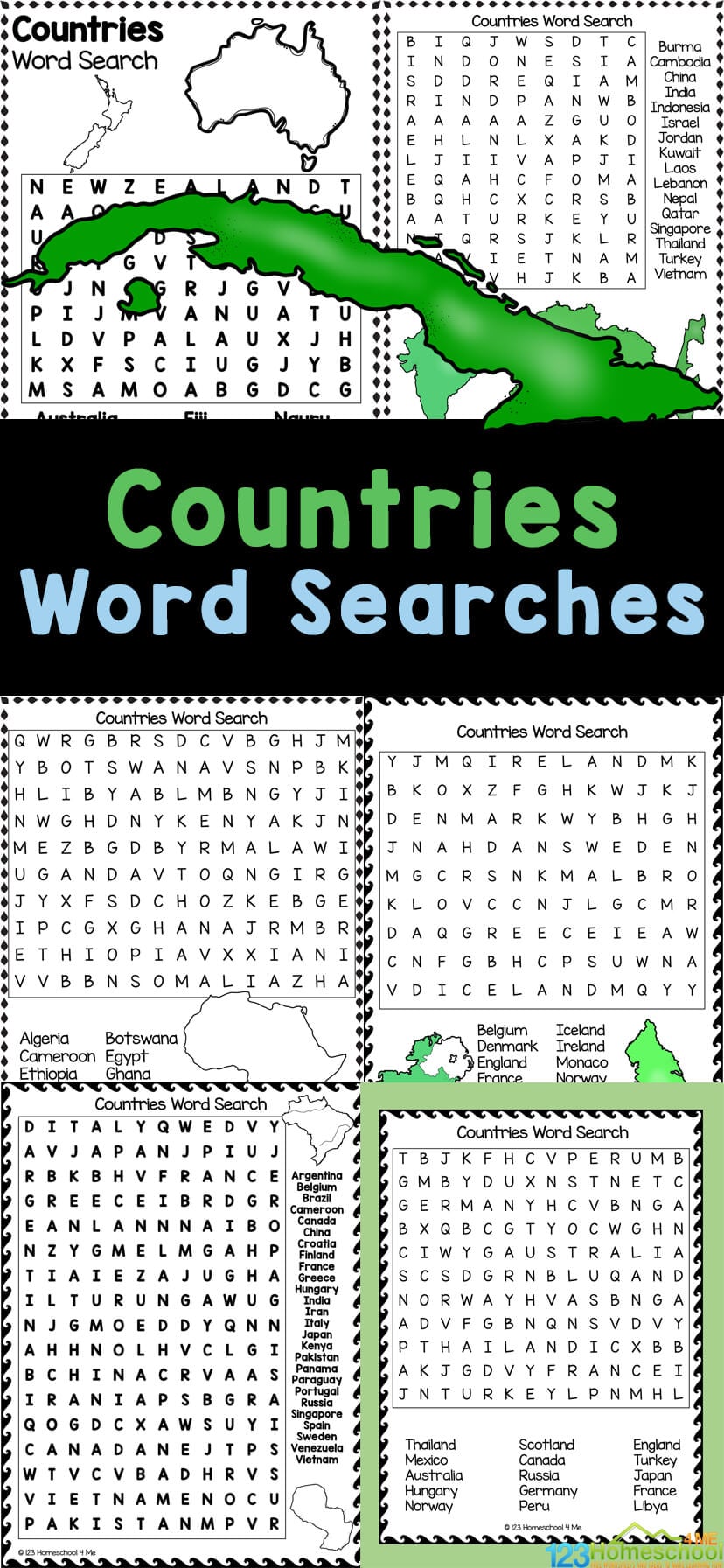 🌎 FREE Printable Countries of the World Word Searches