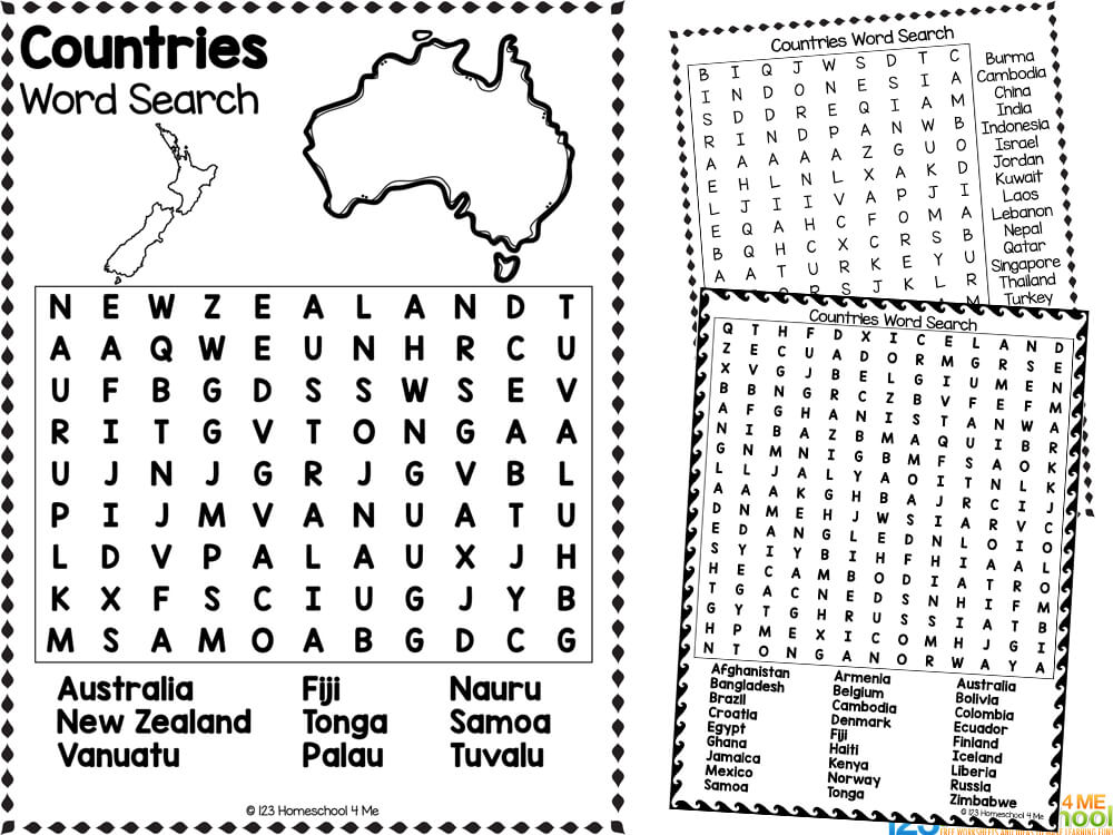 🌎 FREE Printable Countries of the World Word Searches
