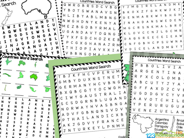 🌎 FREE Printable Countries of the World Word Searches
