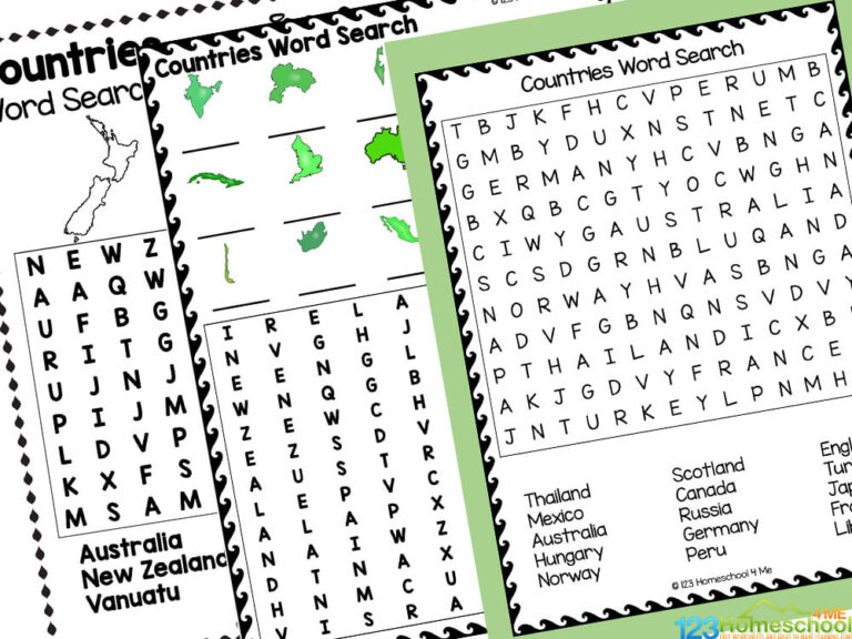 🌎 FREE Printable Countries of the World Word Searches