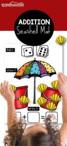 FREE Printable Summer Beach Seashell Addition Mat Math Activity