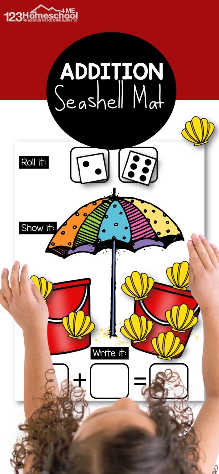 FREE Printable Summer Beach Seashell Addition Mat Math Activity