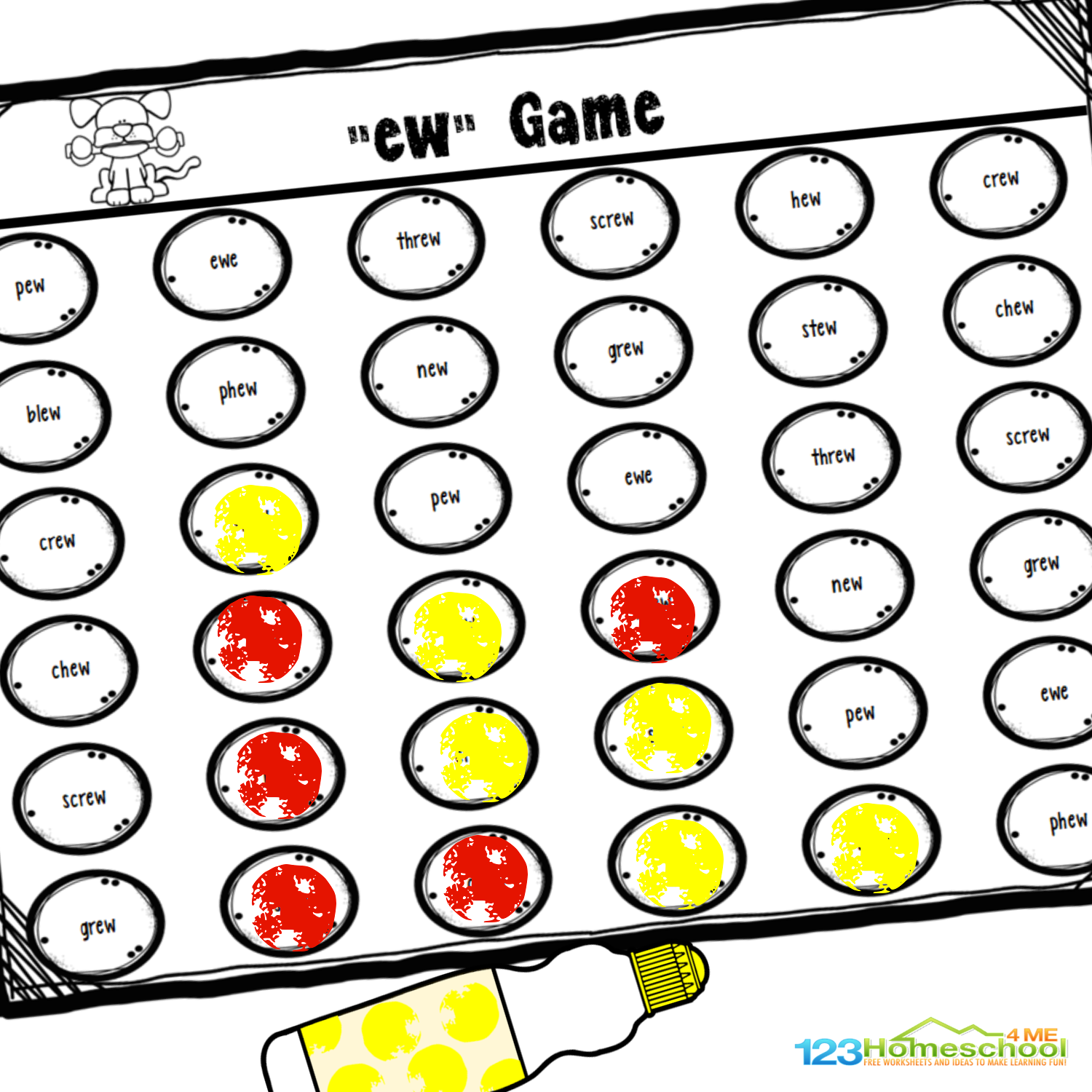 FREE Printable 5 in a Row EW Sound Phrases Phonics Recreation Home
