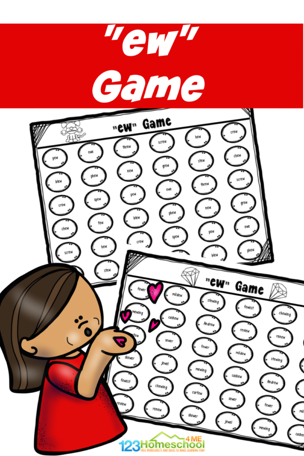 FREE Printable 5-in-a-Row EW Sound Words Phonics Game