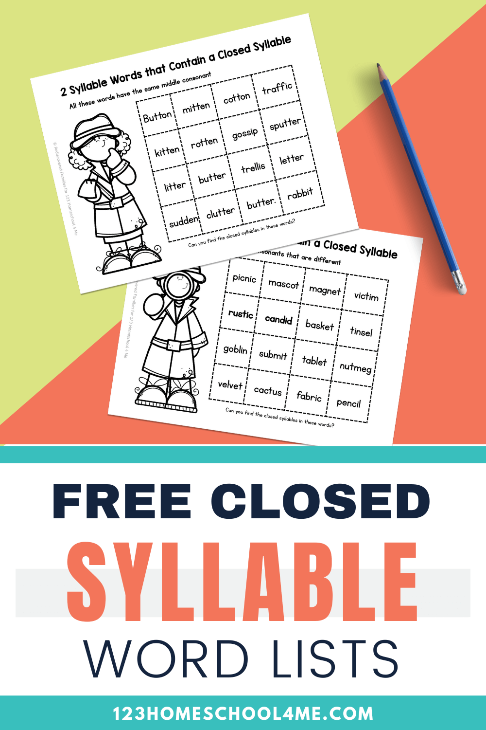 330 Closed Syllable Words & Lists (Free Printable)