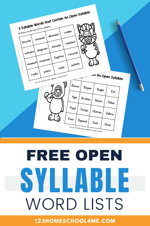 138 Open Syllable Word Lists with Examples (Free Printable)