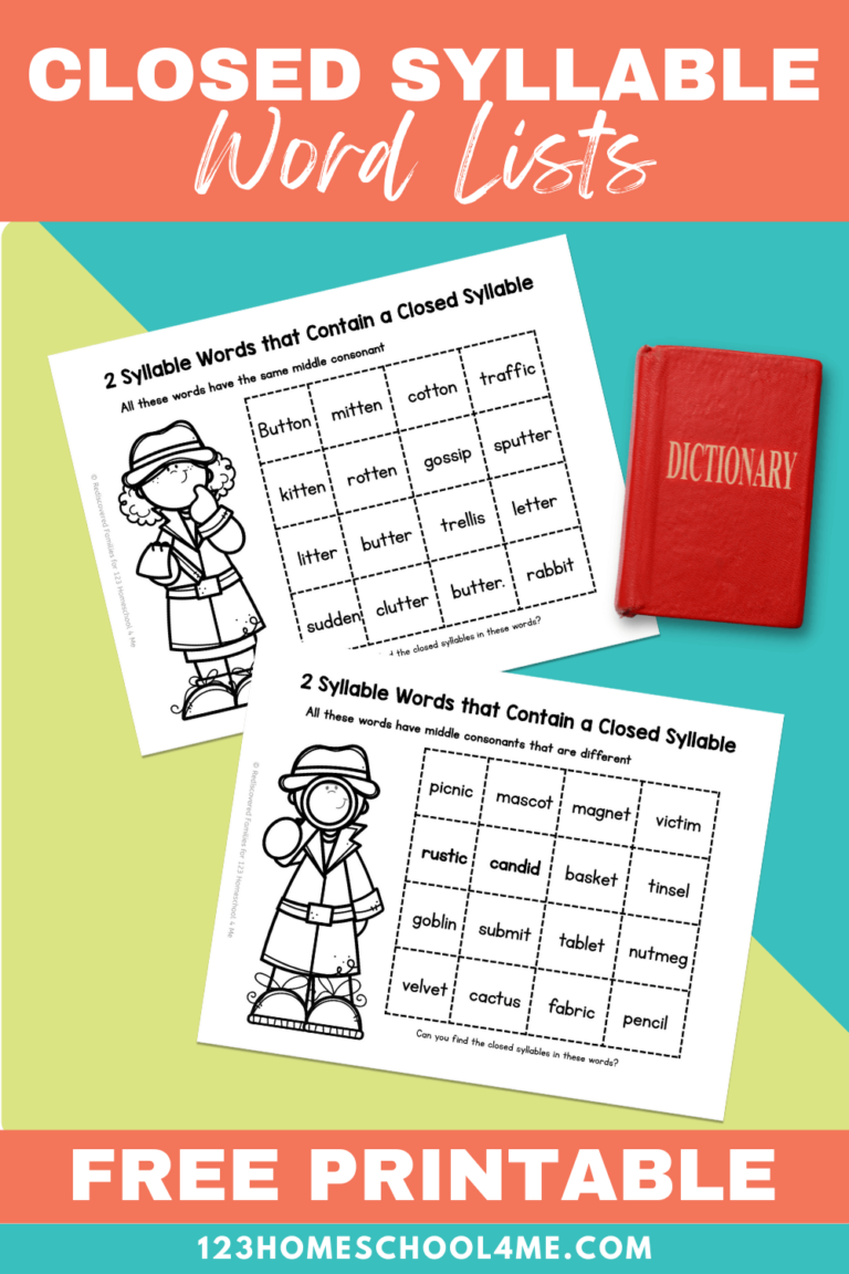 330 Closed Syllable Words & Lists (Free Printable)