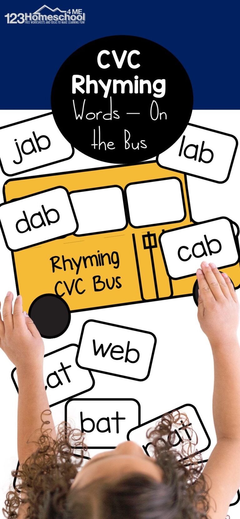 FREE Printable School Bus Rhyming CVC Words Activity