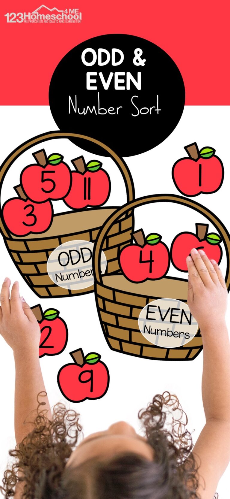Apple Basket Even Odd Sort - Printable Craft to Teach Kids Numbers!