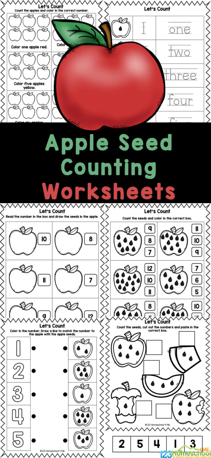 🍎 FREE Printable Apple and Apple Seed Counting Worksheets