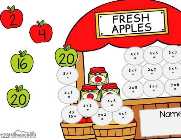 🍏 Free Apple Math Multiplication Craft Activity for 2nd Grade