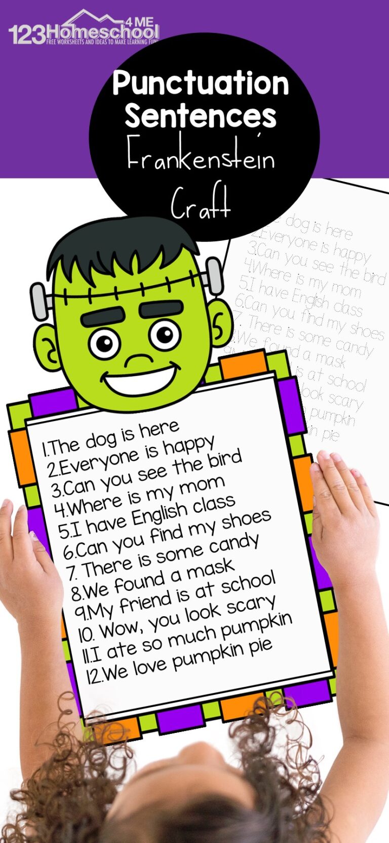 FREE Frankenstein Craft with Halloween Sentences Worksheets