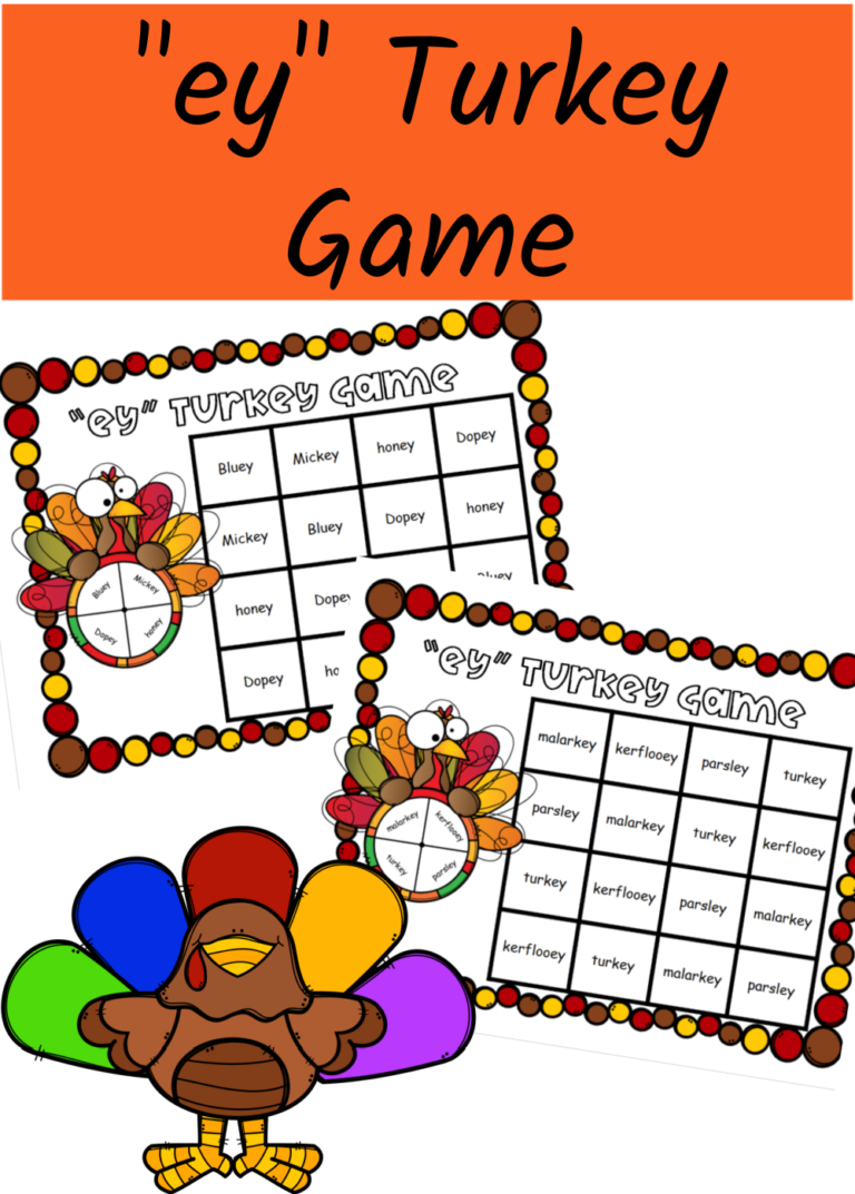 Phonics Long E Words Spelled ey Turkey Game (Free Printable!)