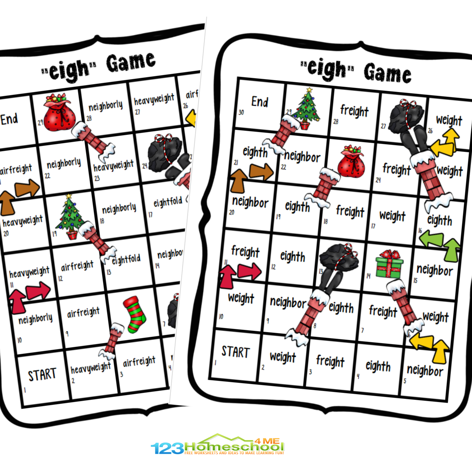 eigh Sound Words Christmas Game - FREE Printable Phonics FUN!