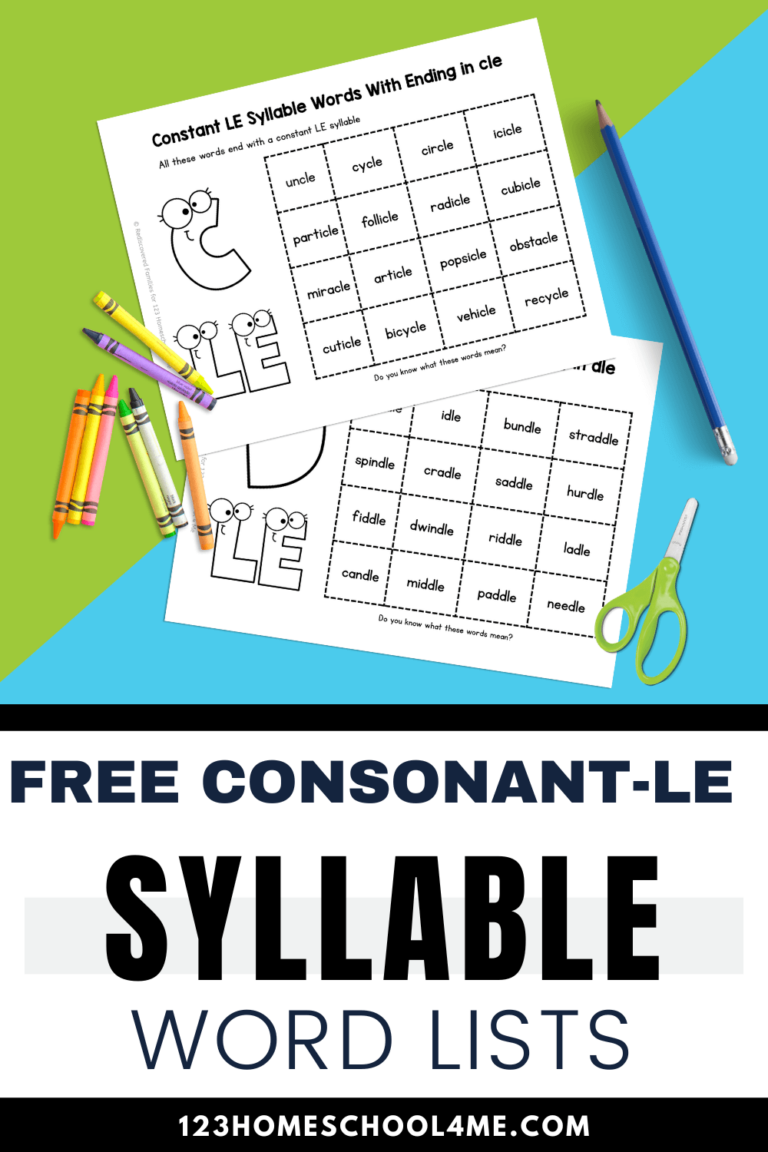 Consonant-LE Syllable Word Lists (Free Printable)