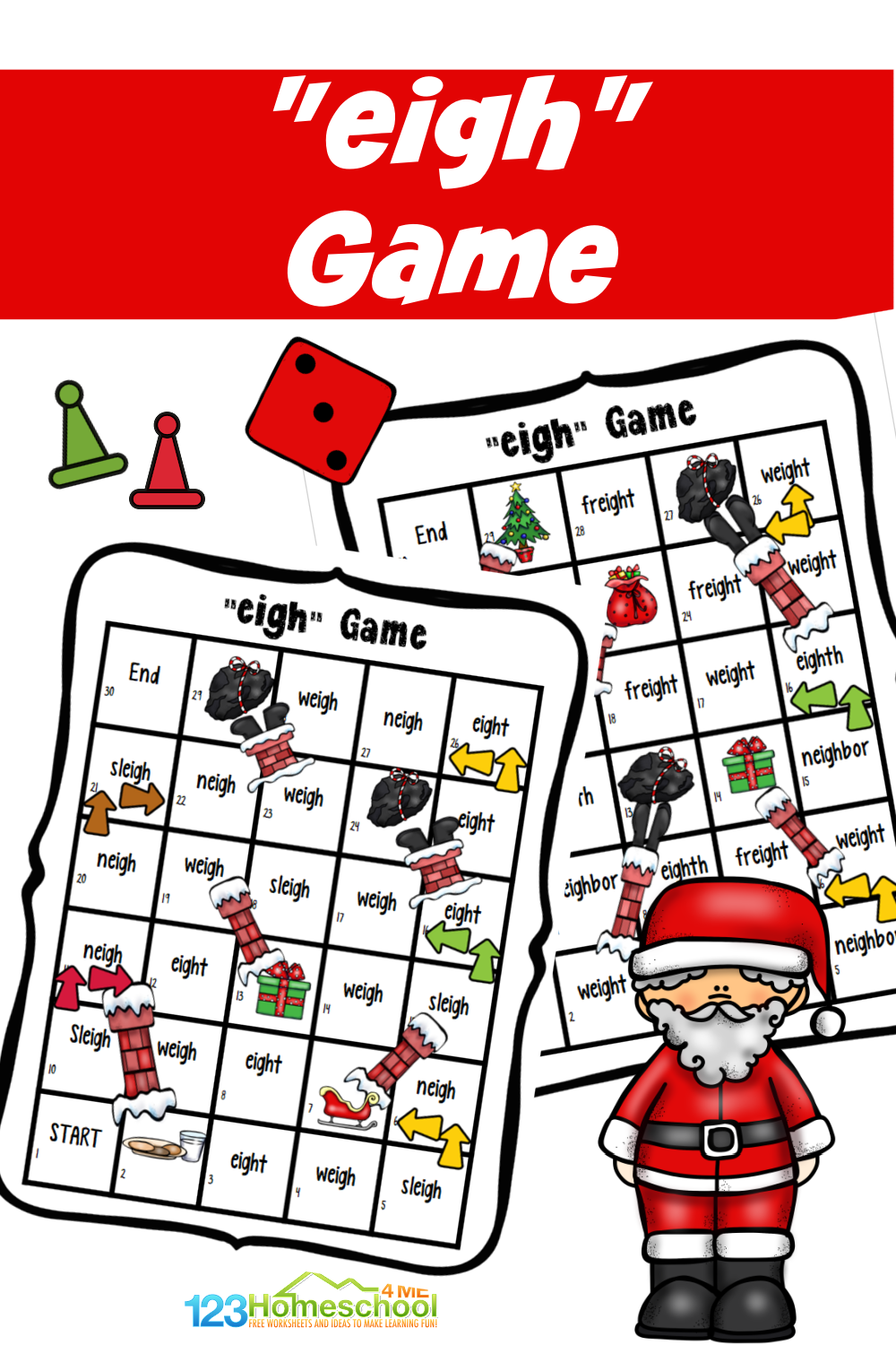 eigh Sound Words Christmas Game - FREE Printable Phonics FUN!