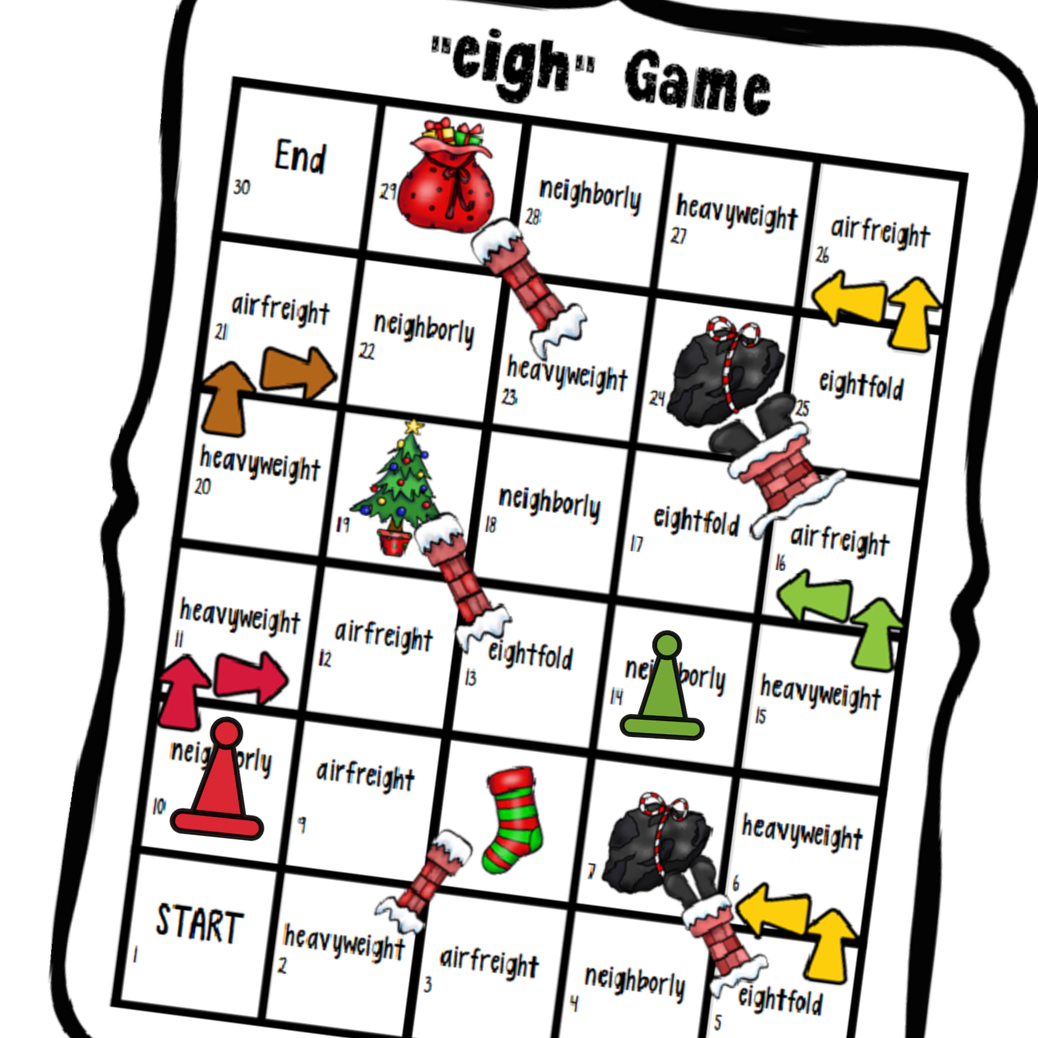 eigh Sound Words Christmas Game - FREE Printable Phonics FUN!