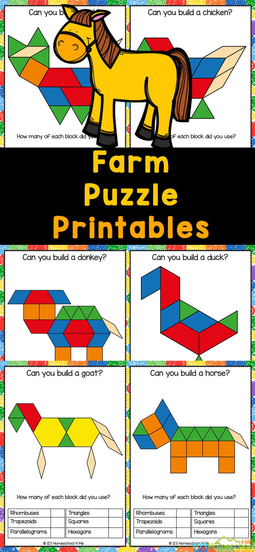Build Farm Animals with Shapes in Pattern Blocks Template