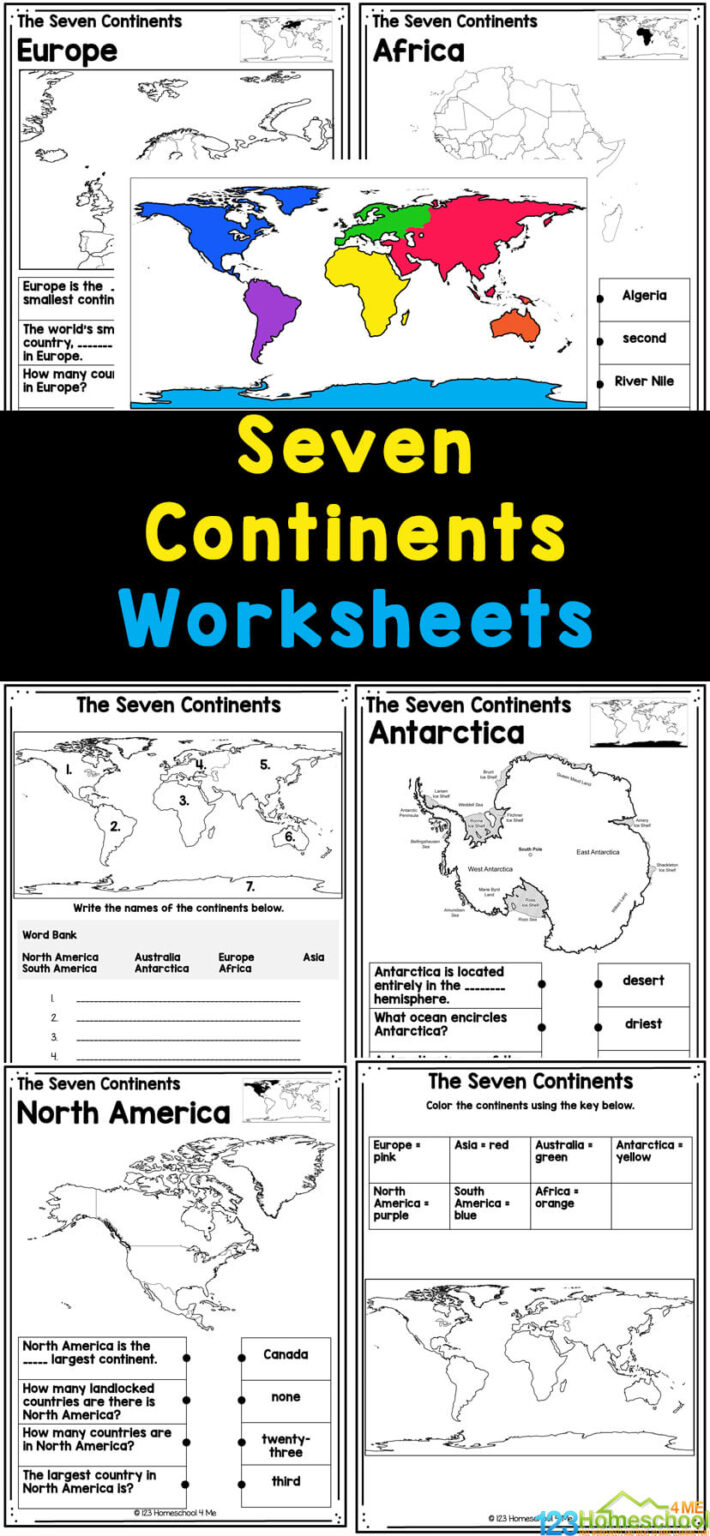 🌍 FREE 7 Continents and Oceans Printable pdf Worksheets (Set 2)