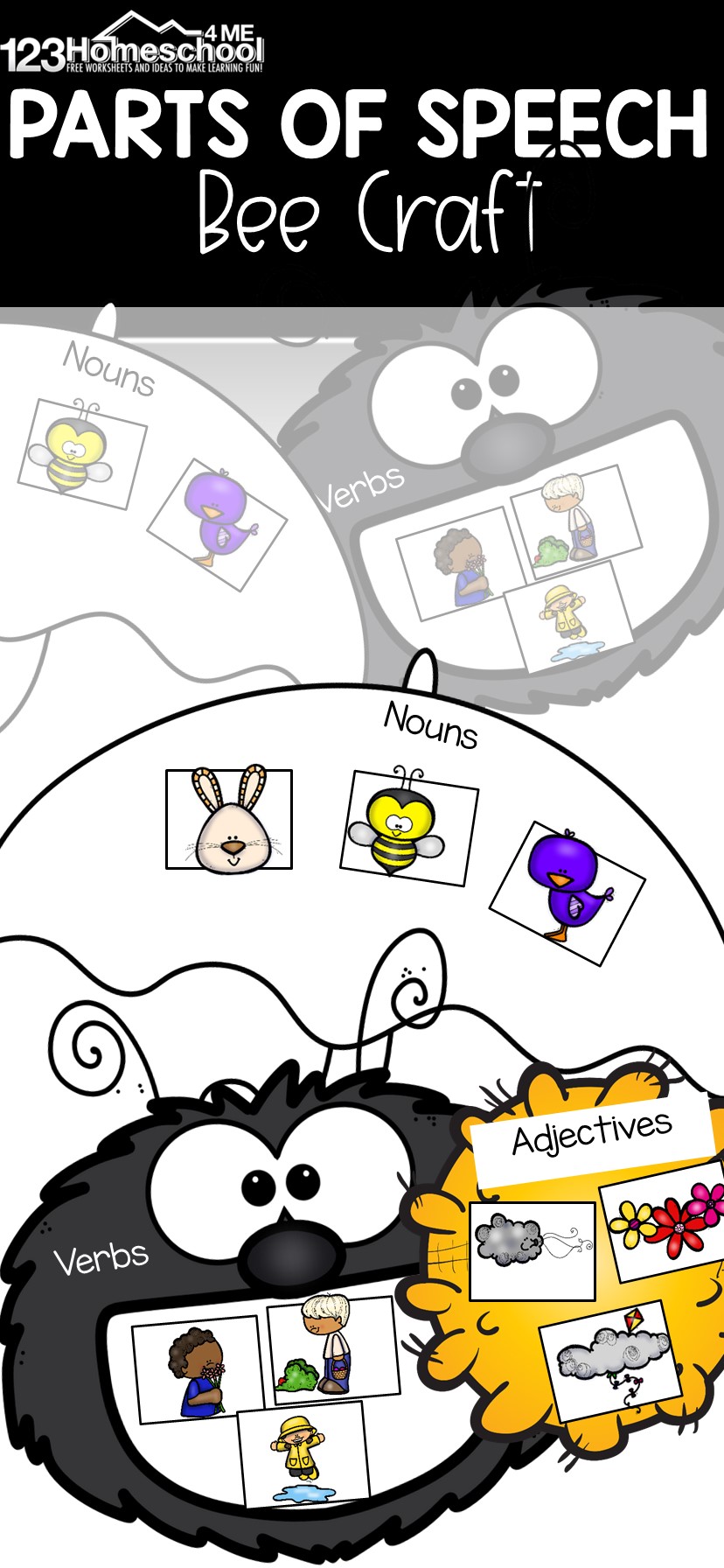Cut-and-Paste Bee Parts of Speech Craft Activity