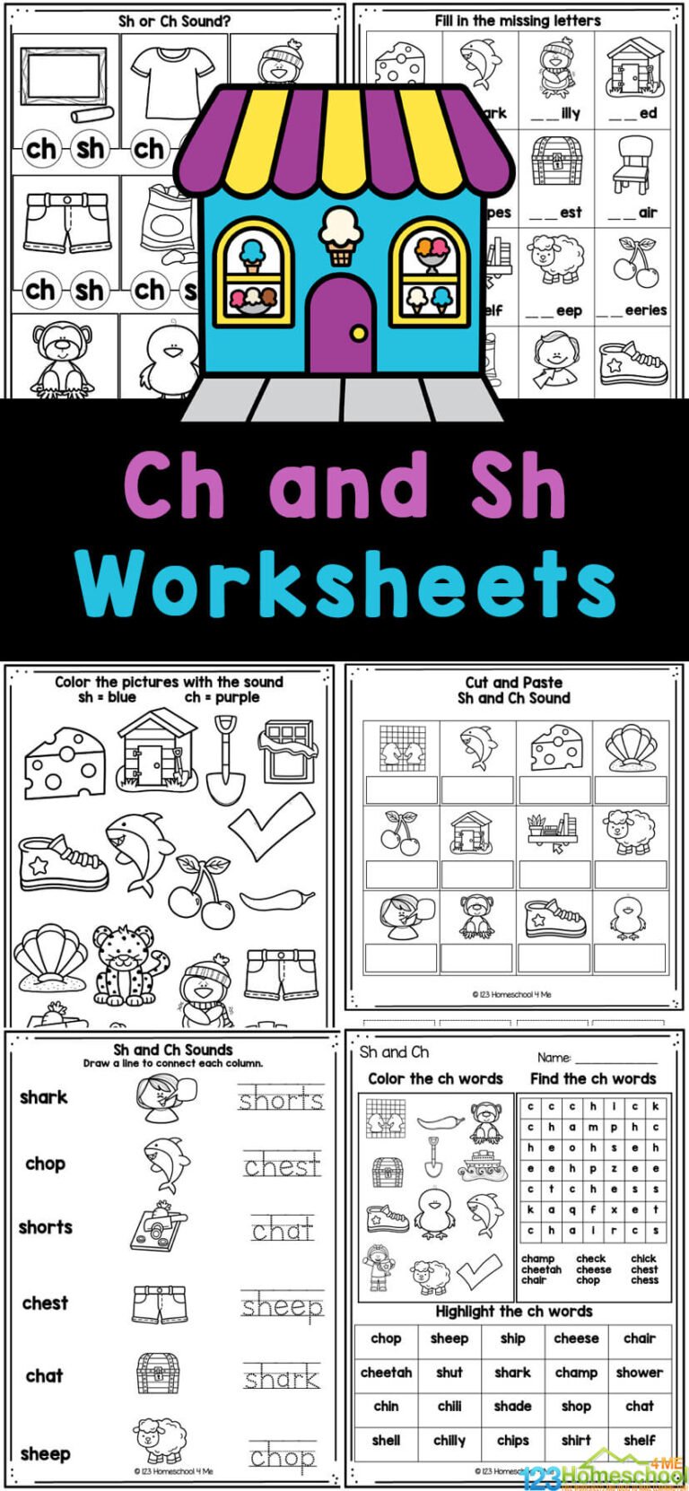 Phonics Worksheets: /Ch/ And /Sh/ Sounds - Sort by Sh and Ch Words