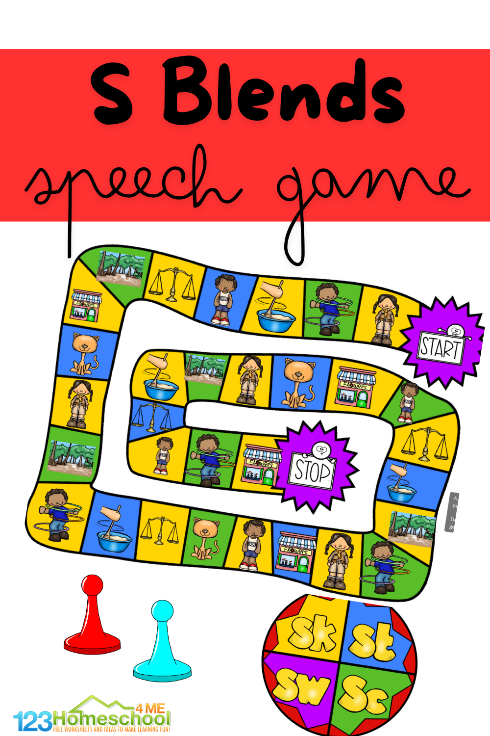 FREE Printable S Blends Speech Therapy Game