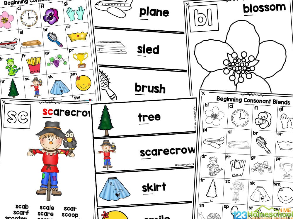 Phonics Beginning Consonant Blends Charts (Initial Blending Words with Pictures)