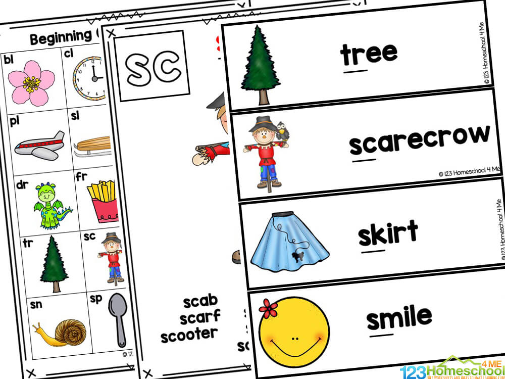 Phonics Beginning Consonant Blends Charts (Initial Blending Words with Pictures)