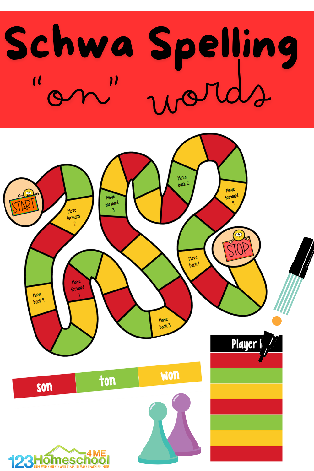 Schwa Sound Game for Practicing "on" Words - Free Printable!