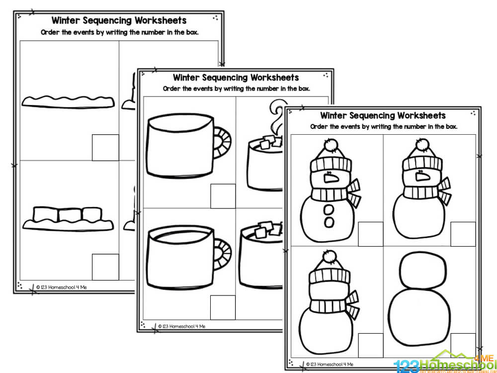 Winter Sequencing Worksheets for Preschoolers (Free)