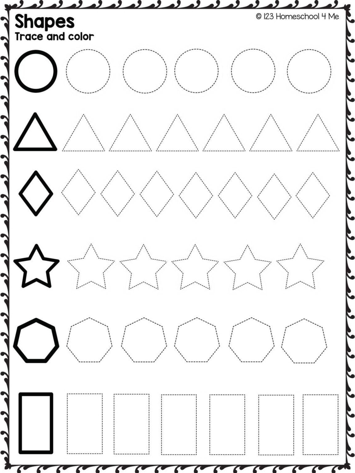 FREE Printable Shape Tracing & Recognition Worksheets for Kindergarten