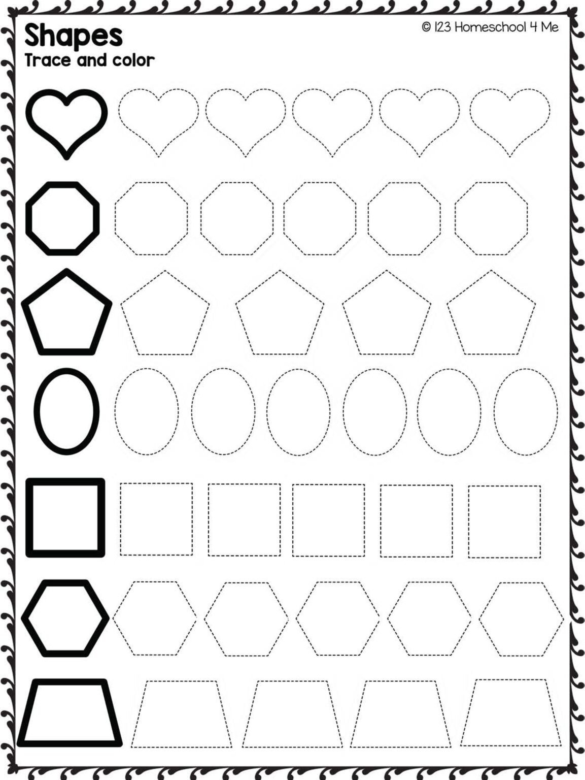 FREE Printable Shape Tracing & Recognition Worksheets for Kindergarten