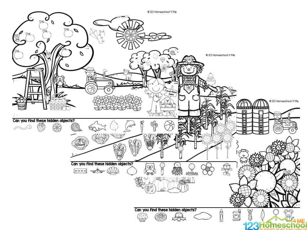 Fall Find the Objects - Hidden Pictures Printable Activity Sheets for Kids
