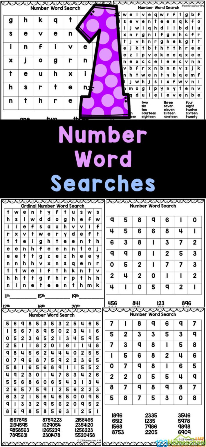 FREE Printable Number Word Searches Worksheets
