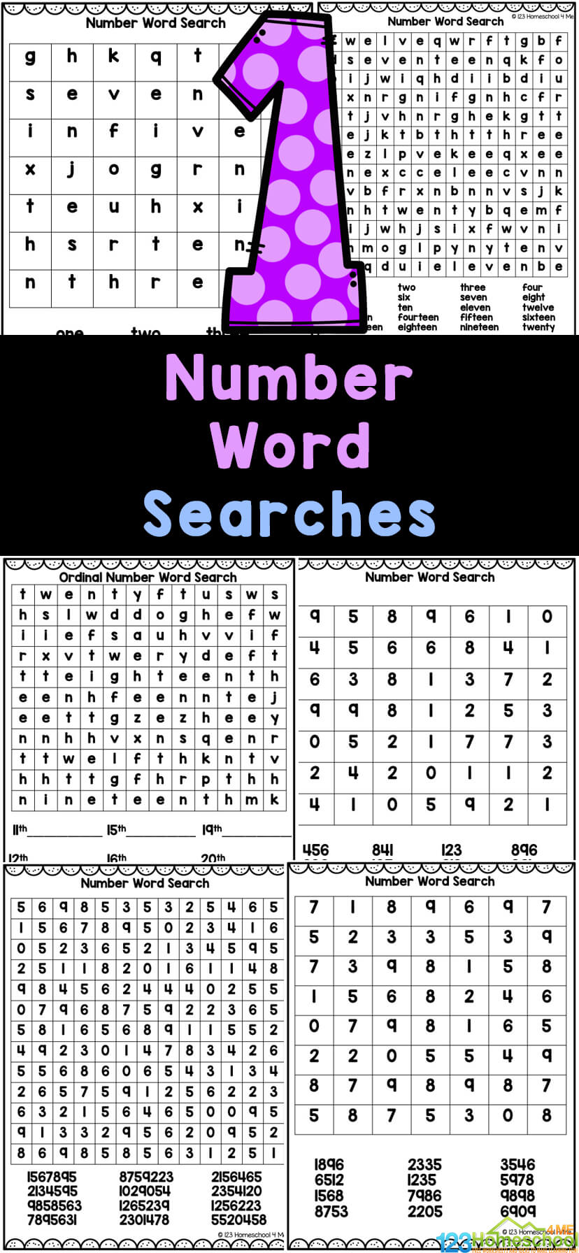 FREE Printable Number Word Searches Worksheets