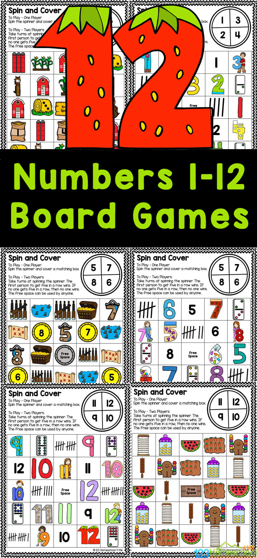 Preschool Number Games - Numbers 1 to 12 Board Games