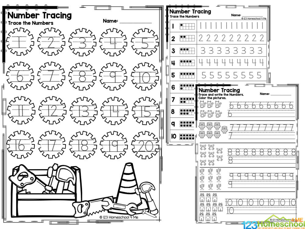 Trace the Numbers 1-20 - Free Printable Kindergarten Tracing Worksheet