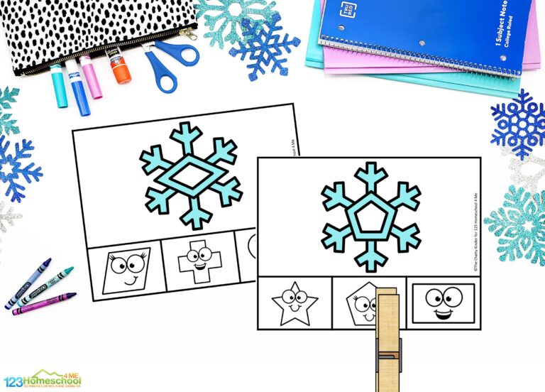 Printable Winter Snowflake Shape Activities for Preschoolers