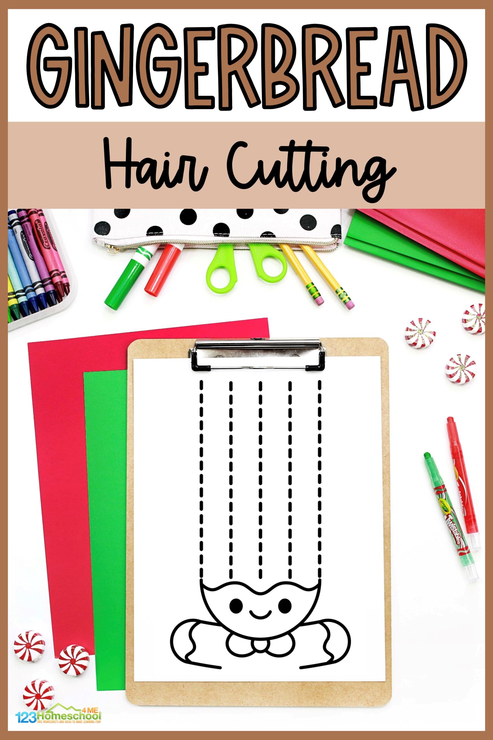 Gingerbread Man Cutting Practice Activity with Worksheets for Preschoolers