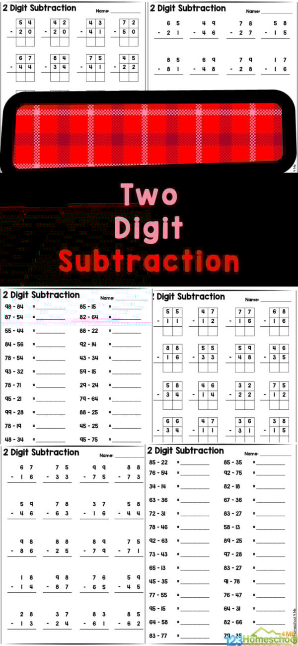 Two Digit Subtraction Worksheets - Subtract 2 Digit Numbers No Regrouping