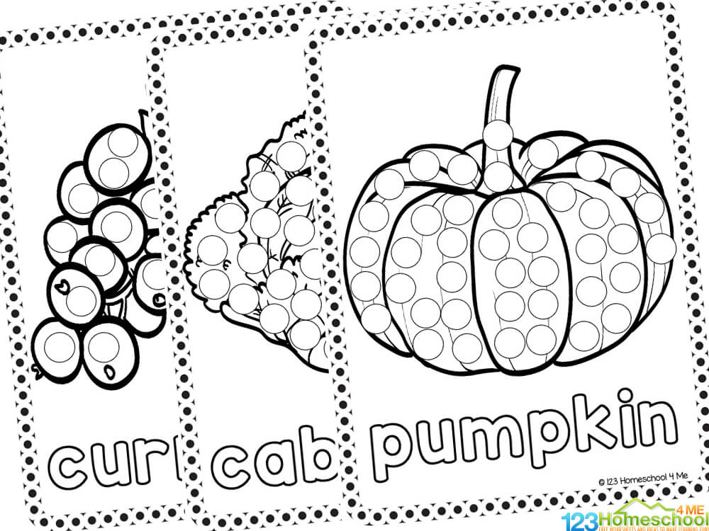 Fruit and Vegetable Dot Art Marker Free Preschool Printables