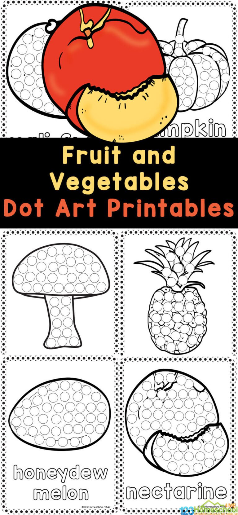 Fruit and Vegetable Dot Art Marker Free Preschool Printables